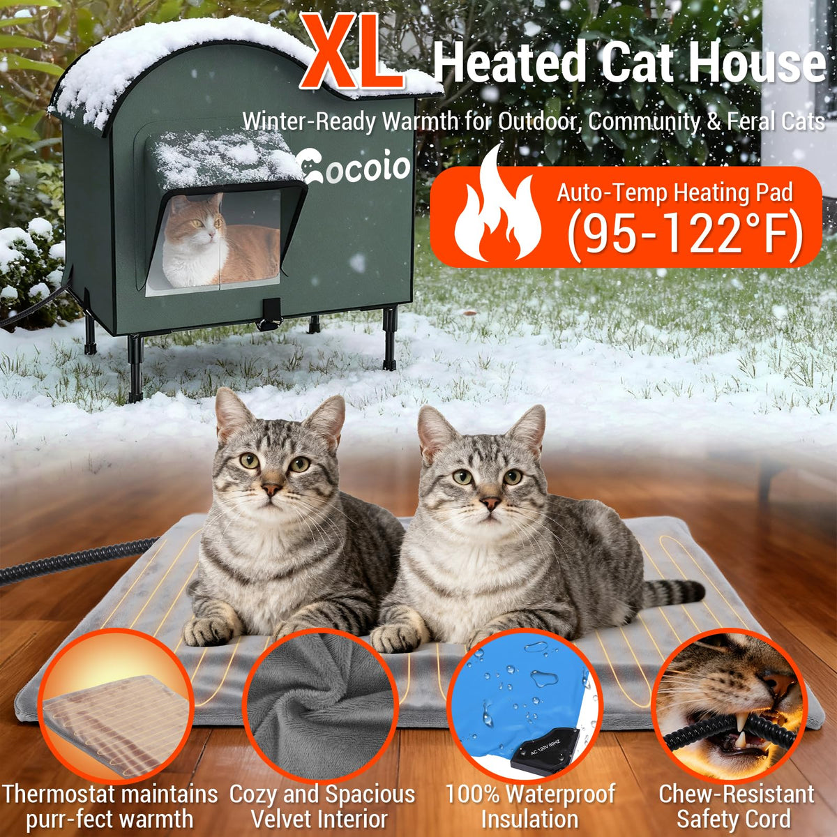 Extra L Large Heated Cat House for Outside,Outdoor Weatherproof Insula ...