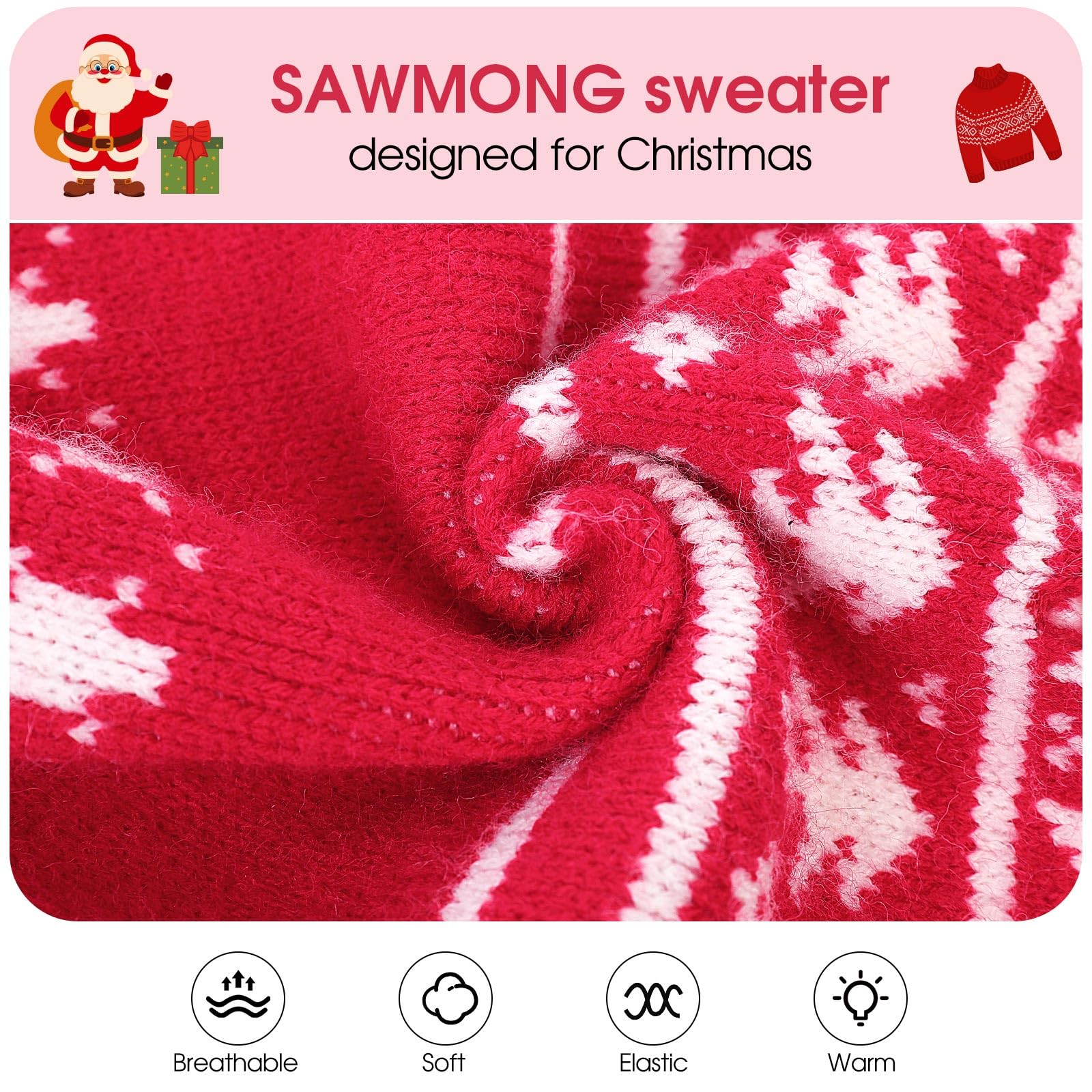 SAWMONG Dog Christmas Sweater, Cable Knit Christmas Pet Sweater, Snowf ...